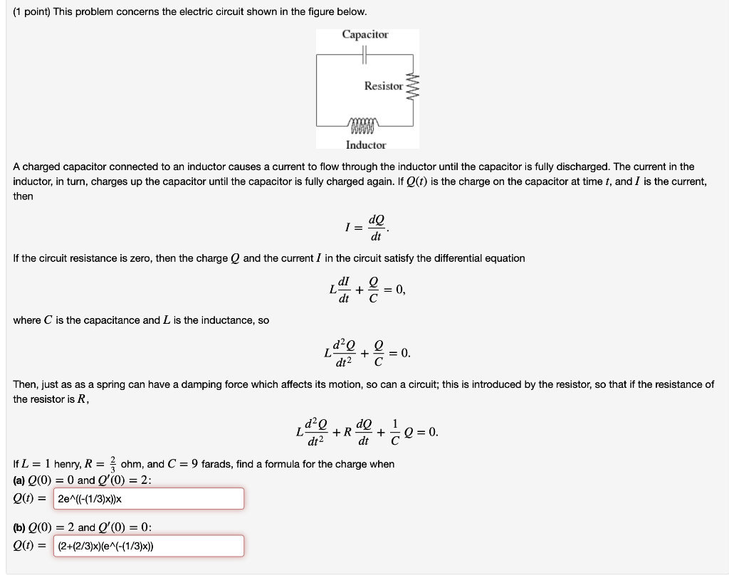 Solved (1 point) This problem concerns the electric circuit | Chegg.com