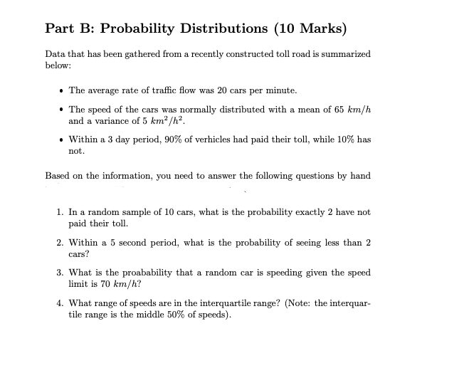 Solved Part B: Probability Distributions (10 Marks) Data | Chegg.com