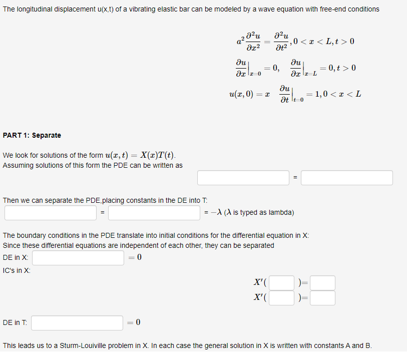 Solved The Iongitudinal displacement u(x,t) of a vibrating | Chegg.com