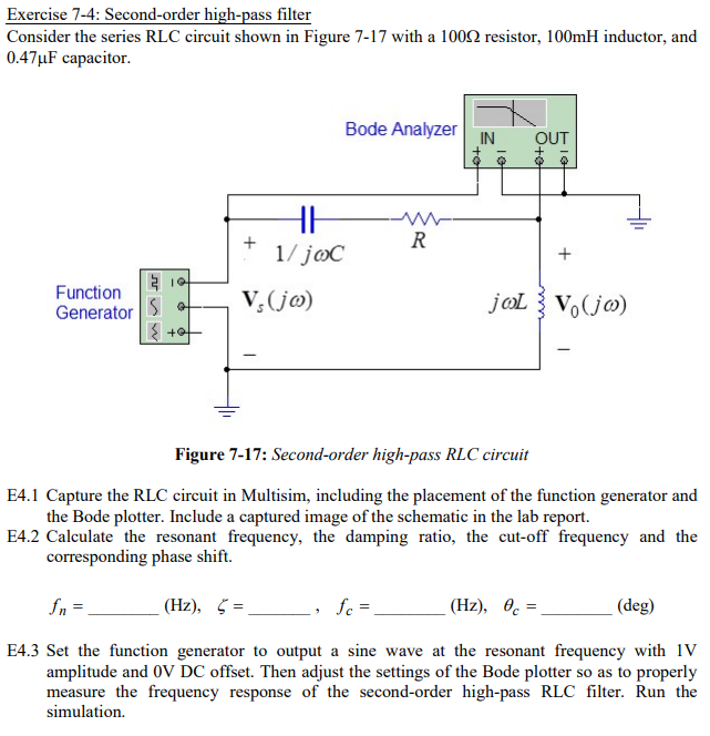 Exercise 7-4: Second-order high-pass filter Consider | Chegg.com