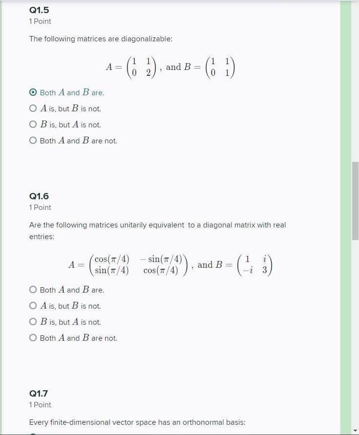 Solved Q1.5 1 Point The following matrices are | Chegg.com