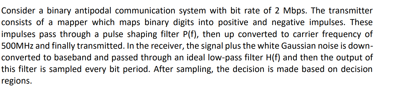 Consider a binary antipodal communication system with | Chegg.com