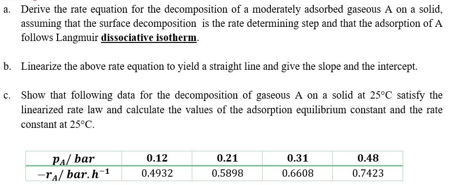 Solved Derive the rate equation for the decomposition of a | Chegg.com