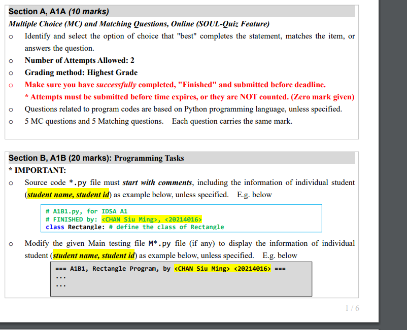 Solved Section A, A1A (10 marks) Multiple Choice (MC) and | Chegg.com