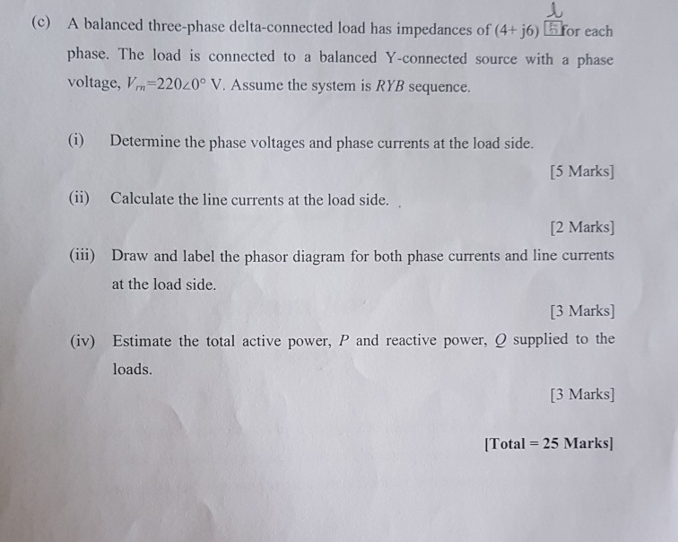 Solved A balanced three-phase delta-connected load has | Chegg.com