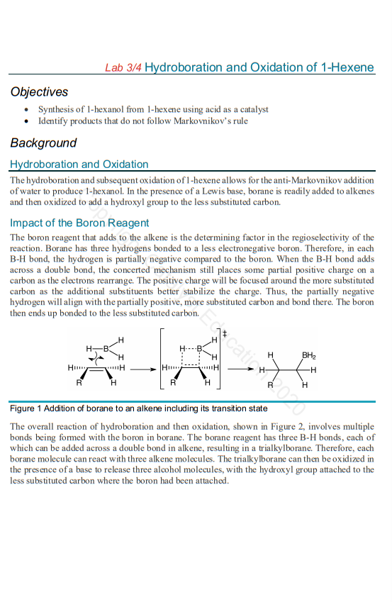 Solved Week 12 Data And Report Submission - Hydroboration | Chegg.com