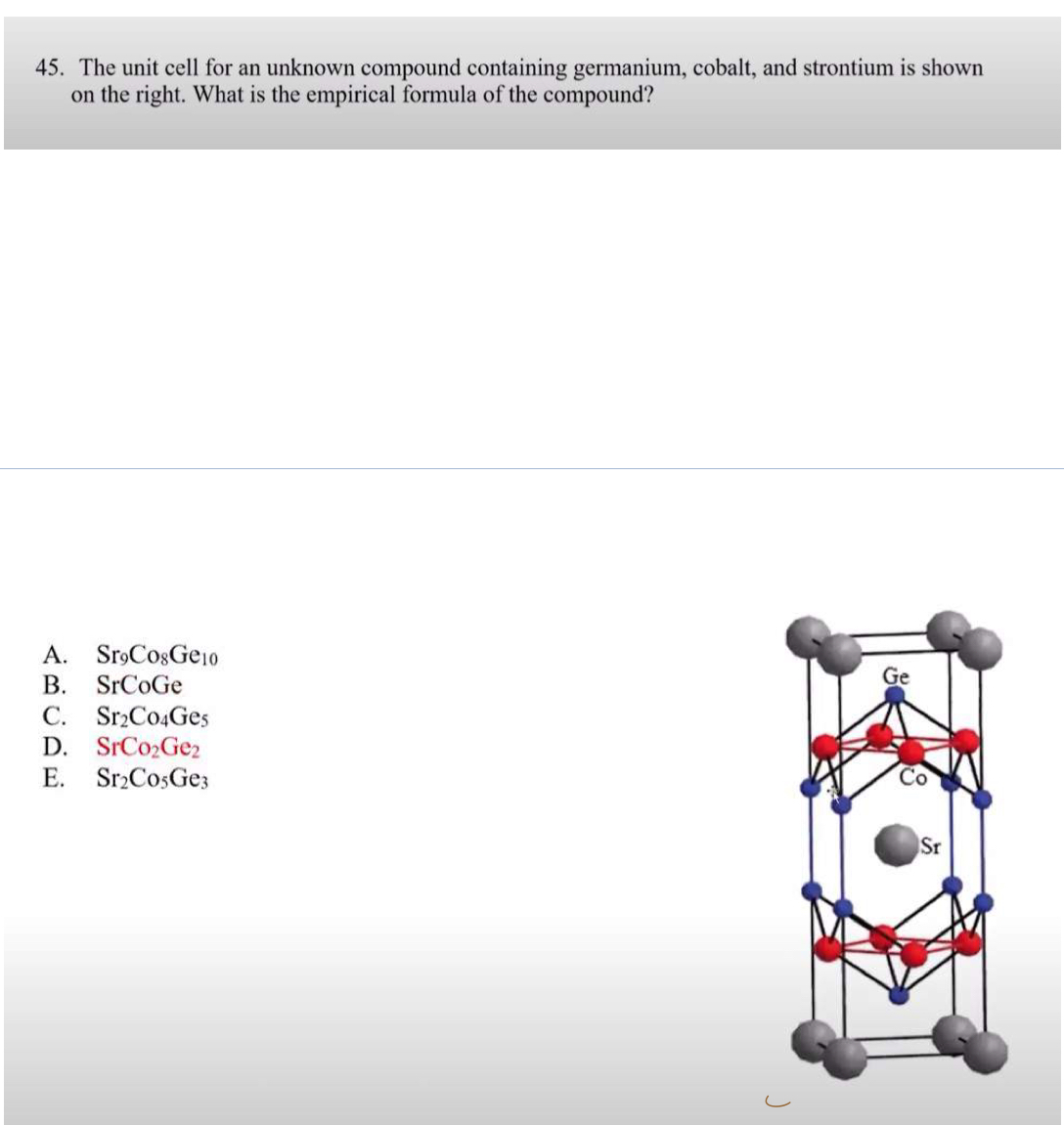 Solved 45. The unit cell for an unknown compound containing | Chegg.com