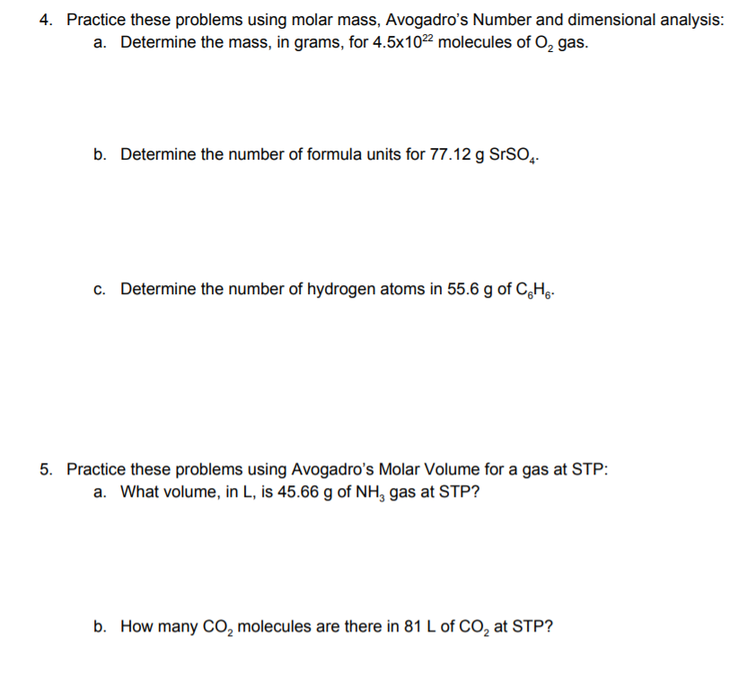 Solved 4. Practice these problems using molar mass, | Chegg.com