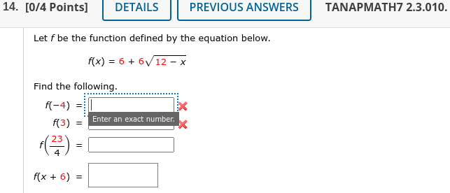 Solved 14. [0/4 Points] DETAILS PREVIOUS ANSWERS TANAPMATH7 | Chegg.com