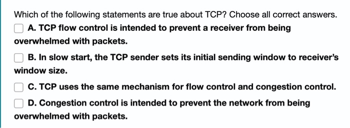Solved Which of the following statements are true about TCP? | Chegg.com