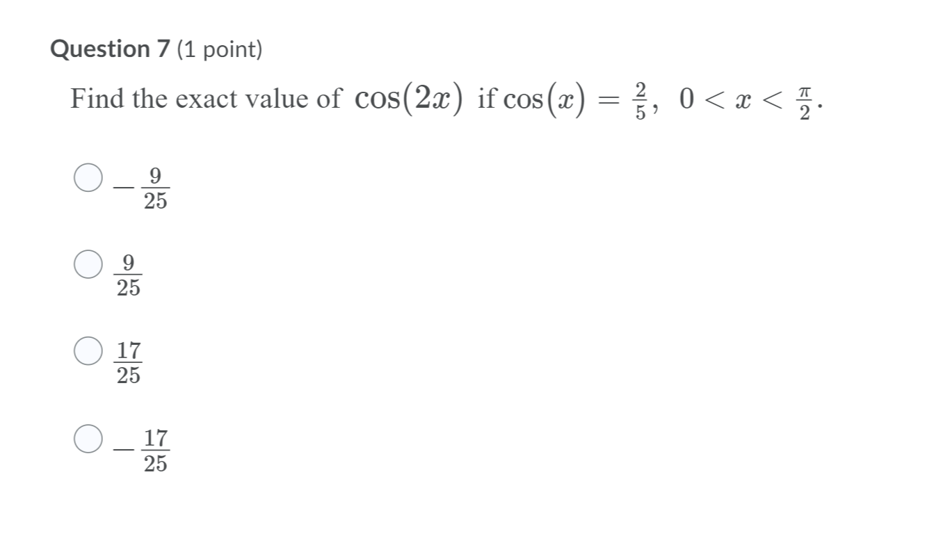 Solved Question 4 (1 point) Express cos(4x) cos(2x) as a sum | Chegg.com