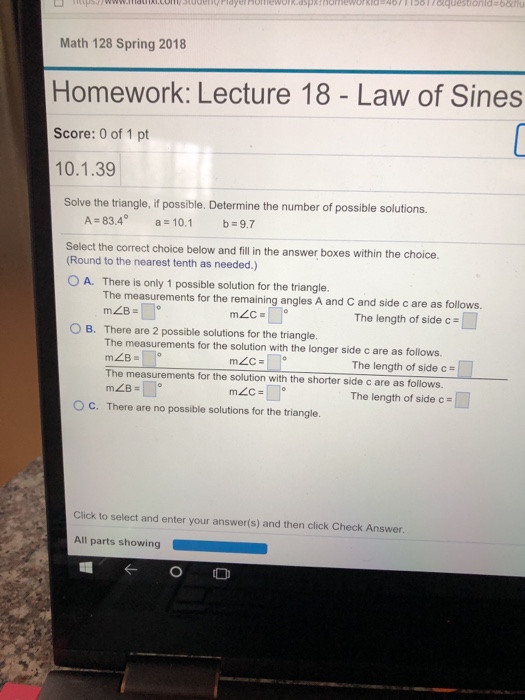 Solved Math 128 Spring 2018 Homework Lecture 18 Law Of Chegg