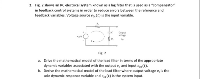 Solved Fig. 2 shows an RC electrical system known as a lag | Chegg.com