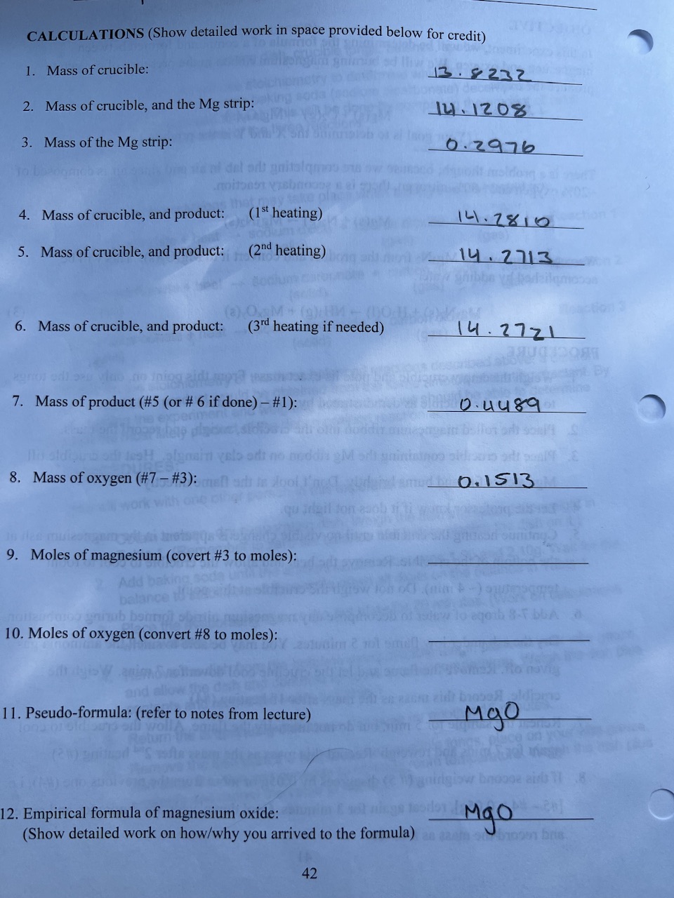 Solved 6. Mass of crucible, and product: ( 3rd heating if | Chegg.com