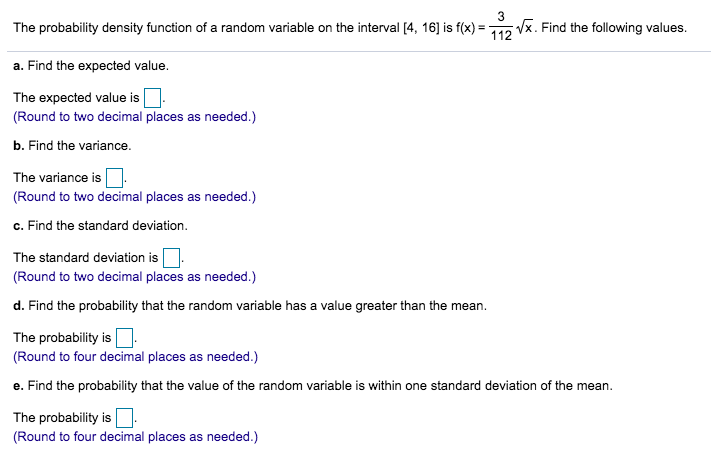 Solved The probability density function of a random variable | Chegg.com