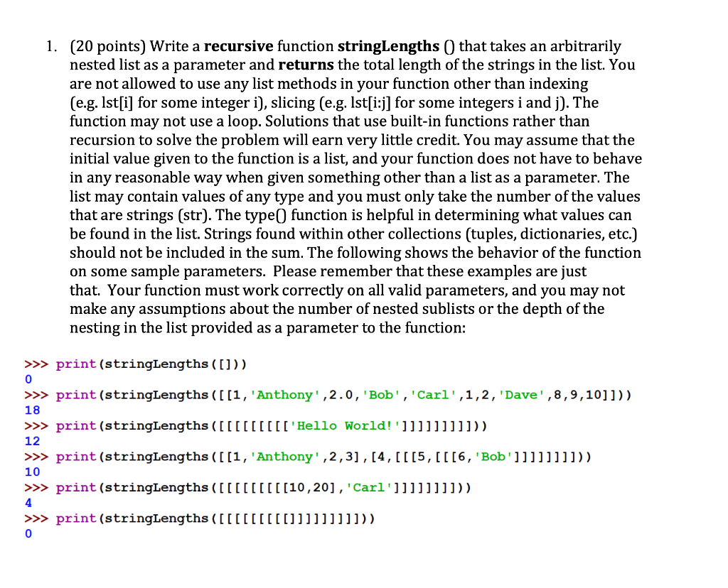 Solved 1. (20 points) Write a recursive function | Chegg.com