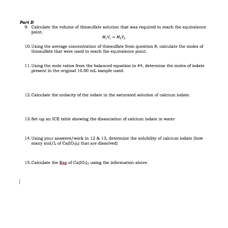 Solved Standardization of Thiosulfate solution Part D | Chegg.com