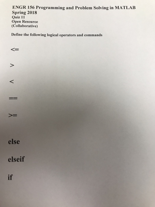 Solved Engr 156 Programming And Problem Solving In Matlab