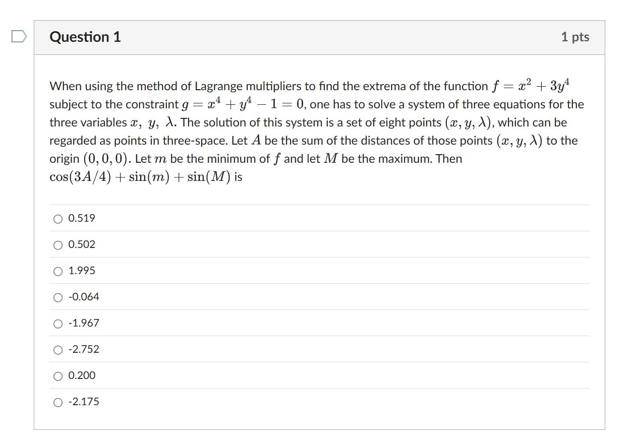 Solved Question 1When using the method of ﻿Lagrange | Chegg.com