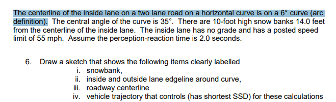 Solved The centerline of the inside lane on a two lane road | Chegg.com