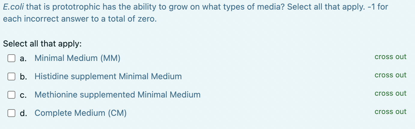Solved E.coli that is prototrophic has the ability to grow | Chegg.com