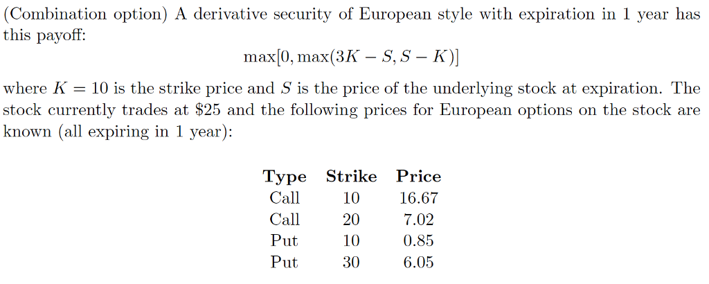 Solved (Combination option) A derivative security of | Chegg.com