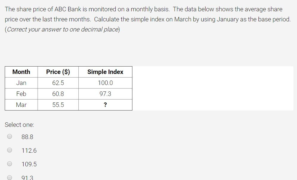 Solved The share price of ABC Bank is monitored on a monthly | Chegg.com