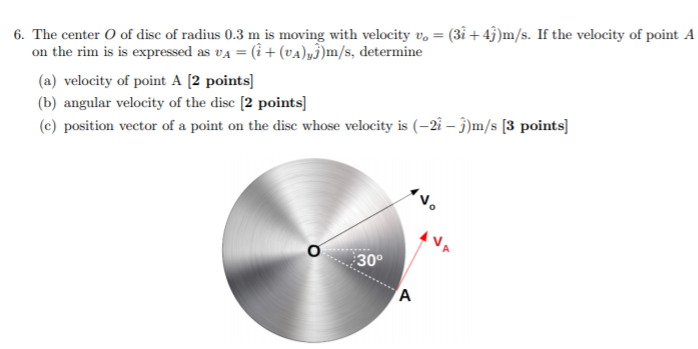 Solved 6. The center of disc of radius 0.3 m is moving with | Chegg.com