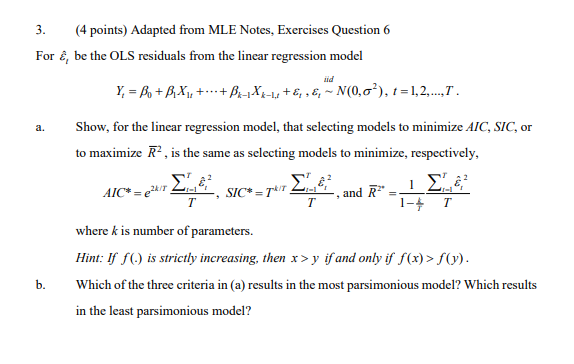 Solved 3. (4 points) Adapted from MLE Notes, Exercises | Chegg.com
