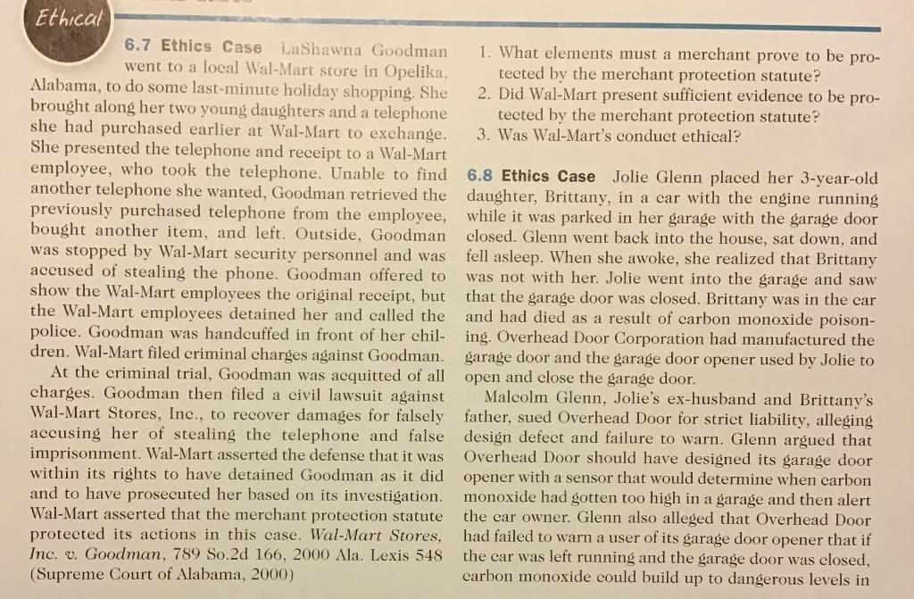 Solved Ethical 6.7 Ethics Case LaShawna Goodman 1. What | Chegg.com