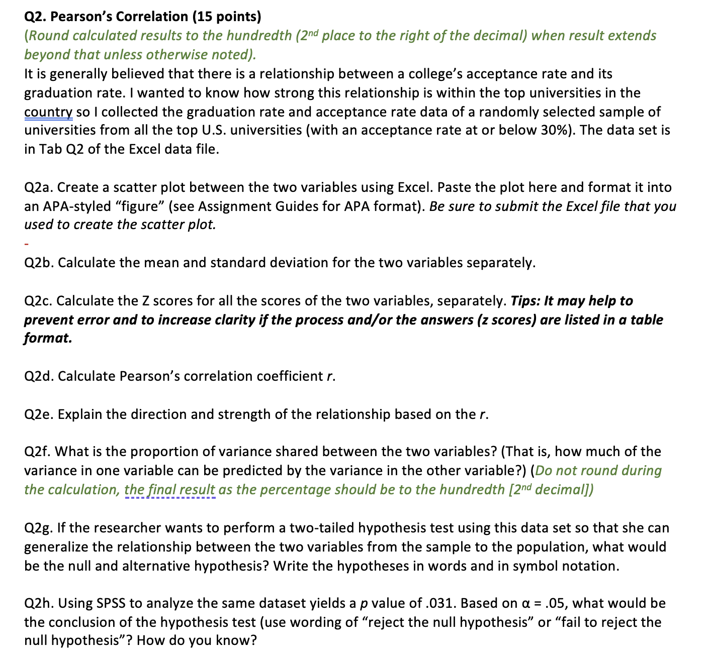 Solved Q2. Pearson's Correlation (15 points) (Round | Chegg.com