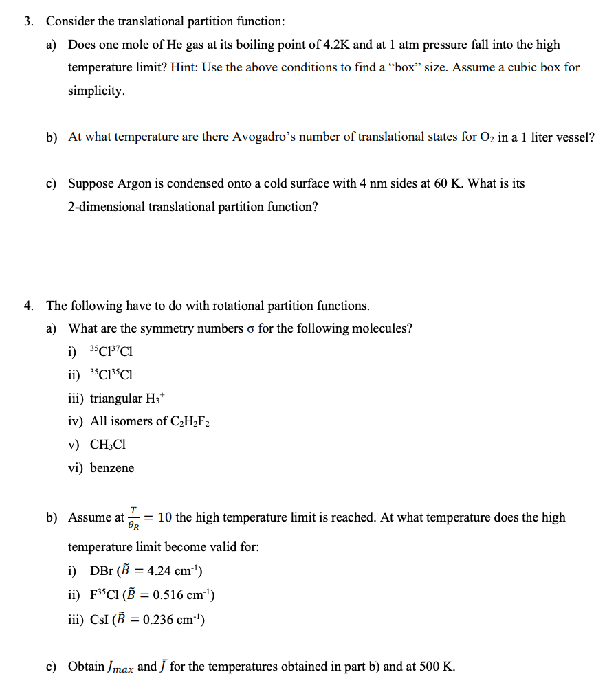 Solved 3 Consider The Translational Partition Function A