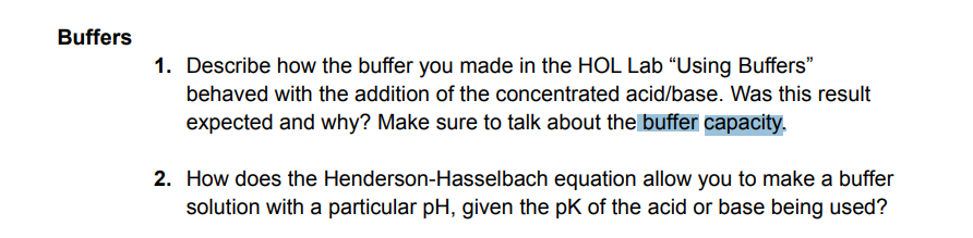 Solved Buffers 1. Describe how the buffer you made in the | Chegg.com