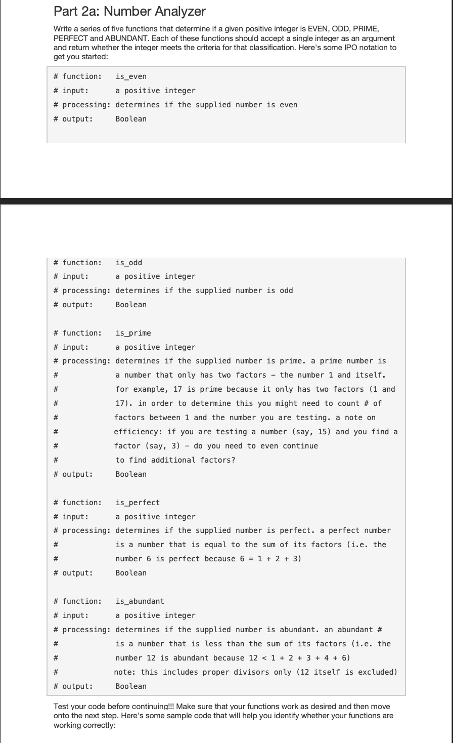 Solved Part 2a: Number Analyzer Write a series of five | Chegg.com
