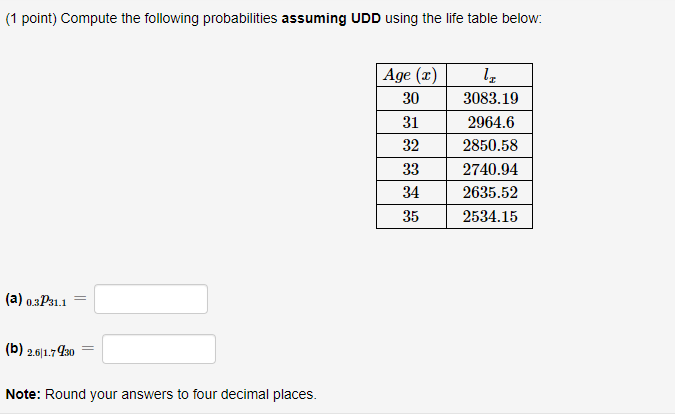 Solved (1 point) Compute the following probabilities | Chegg.com