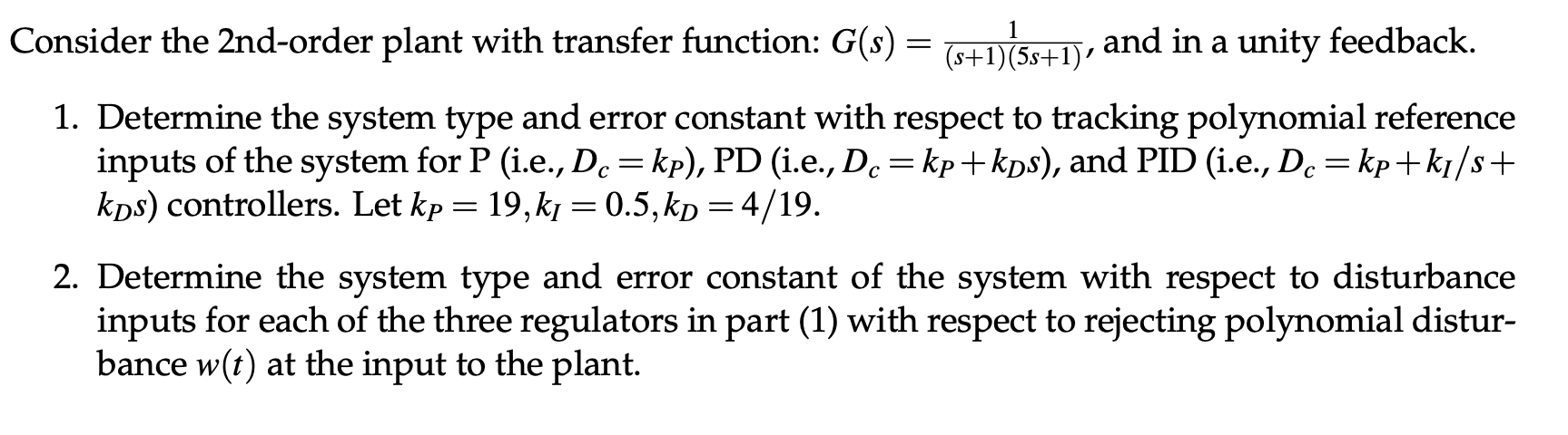 Solved Consider the 2nd-order plant with transfer function: | Chegg.com