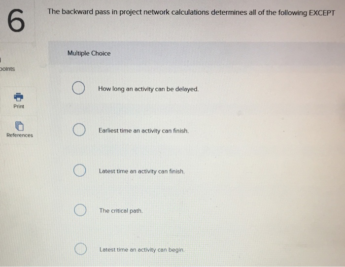 Solved The backward pass in project network calculations | Chegg.com