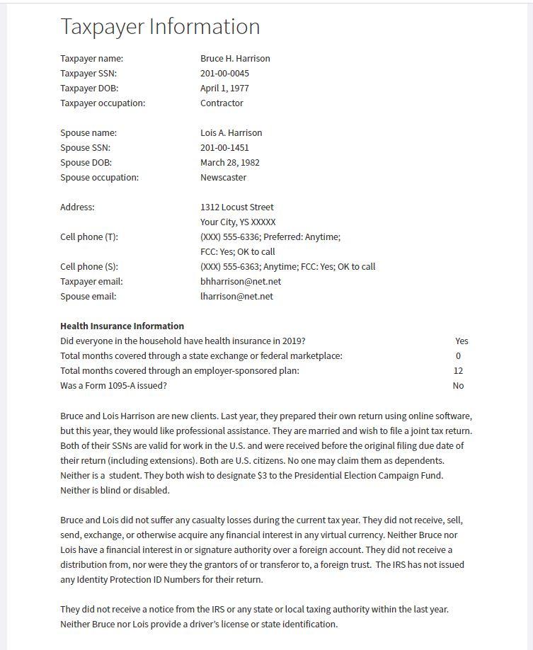 Taxpayer Information Taxpayer name: Taxpayer SSN: | Chegg.com