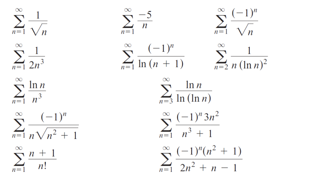 Solved ∑n=1∞n1∑n=1∞2n31∑n=1∞n3lnn∑n=1∞nn2+1(−1)n∑n=1∞n!n+1∑n | Chegg.com