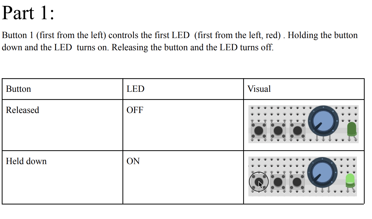 Solved Button 2 controls the second LED (yellow). Pushing | Chegg.com