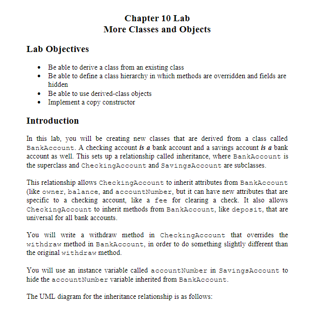 Chapter 10 Lab More Classes and Objects Lab | Chegg.com