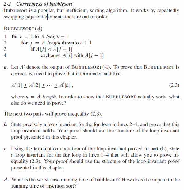 Solved 2-2 Correctness of bubblesort Bubblesort is a | Chegg.com