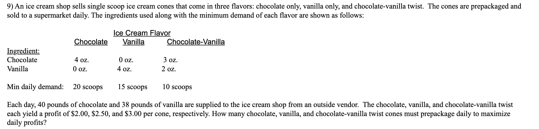 Solved 9) An ice cream shop sells single scoop ice cream | Chegg.com