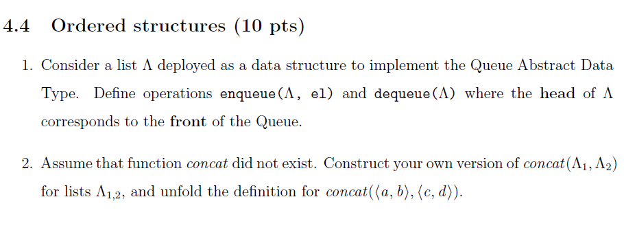 Solved 4.4 Ordered structures (10 pts) 1. Consider a list A | Chegg.com