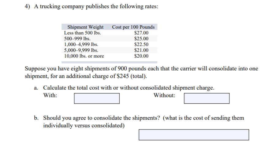 Solved A trucking company publishes the following rates. | Chegg.com