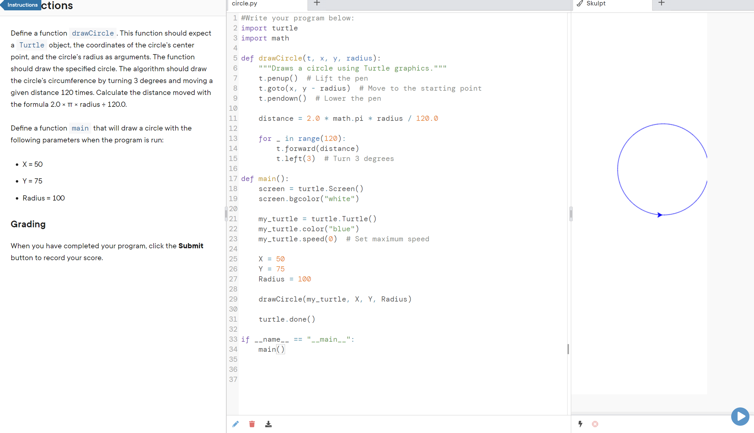 Solved Define a function drawCircle. This function should | Chegg.com