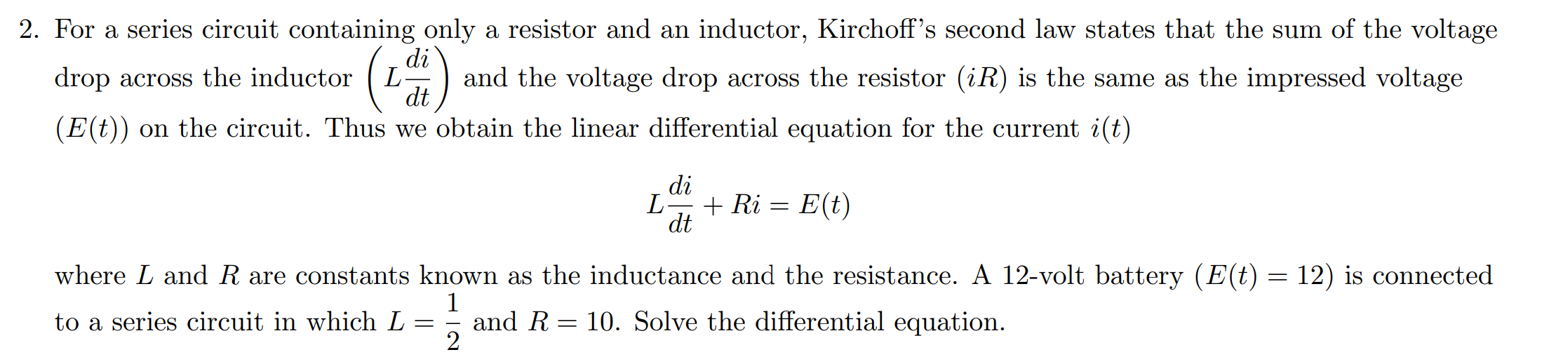 Solved For a series circuit containing only a resistor and | Chegg.com