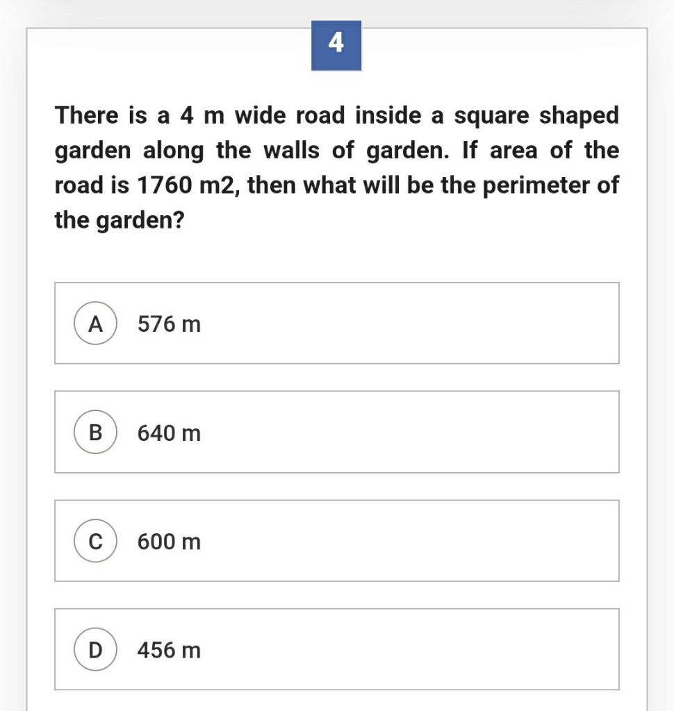 Solved 4 There is a 4 m wide road inside a square shaped | Chegg.com