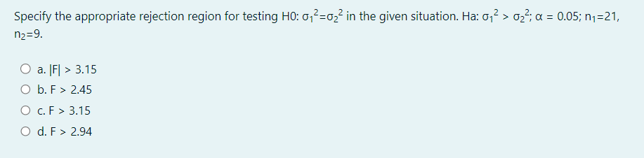 Solved Specify the appropriate rejection region for testing | Chegg.com Solved Specify the appropriate rejection region for testing | Chegg.com