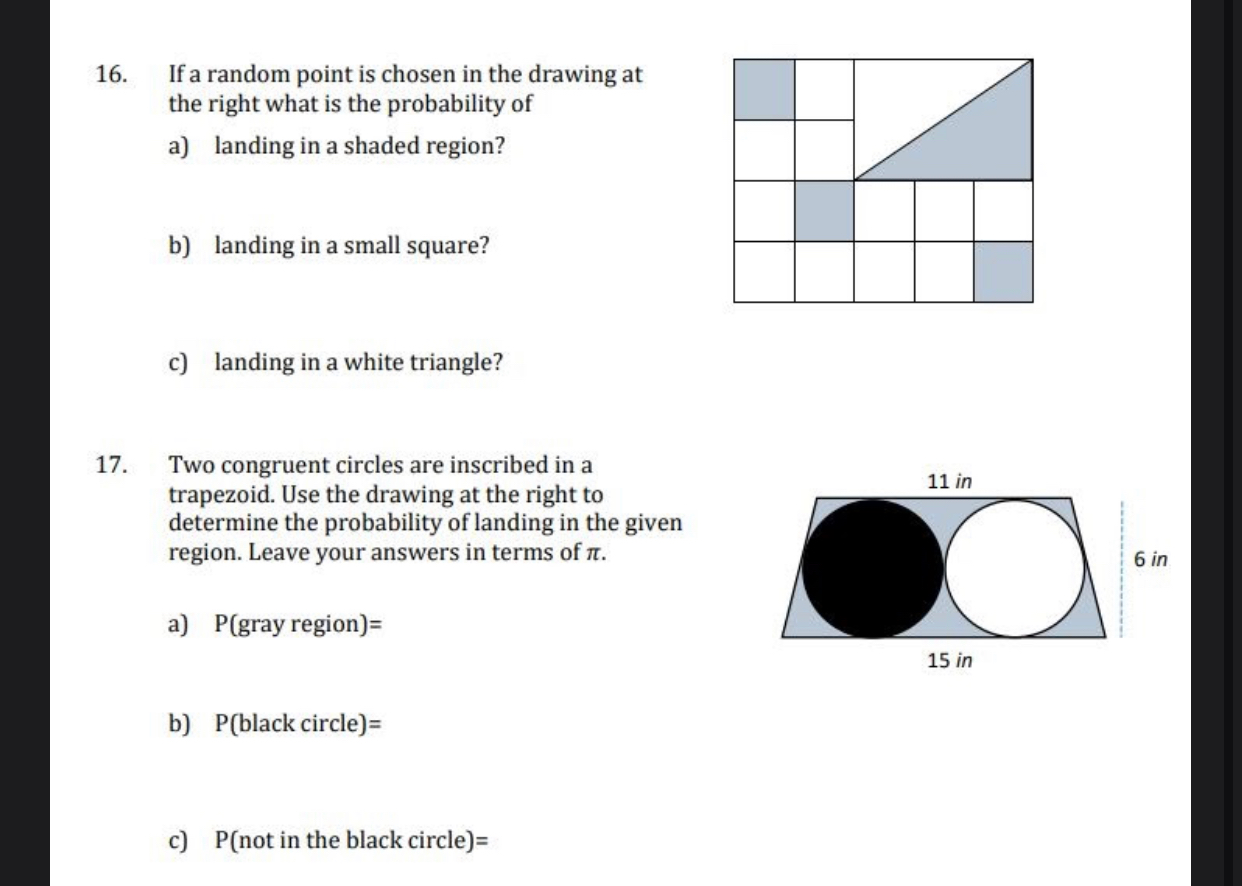 Solved 16. If a random point is chosen in the drawing at the | Chegg.com